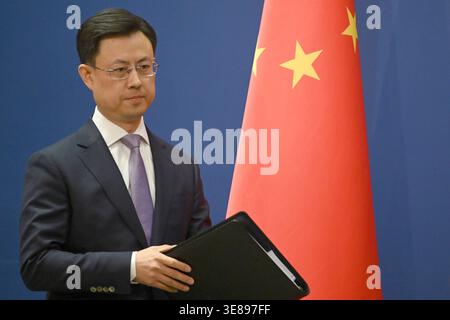 Chinese Foreign Ministry spokesman Guo Jiakun speaks at a press ...