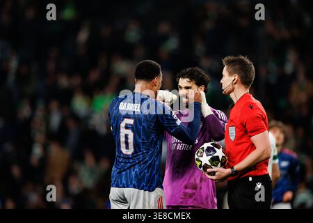 David Raya of Arsenal FC and Gabriel look dejected at the end of the ...