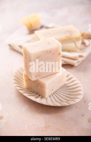 Natural handmade soap, on beige background Stock Photo - Alamy