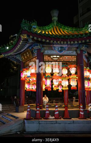 Pavilion Shopping building at night in the dark background in Kuala ...