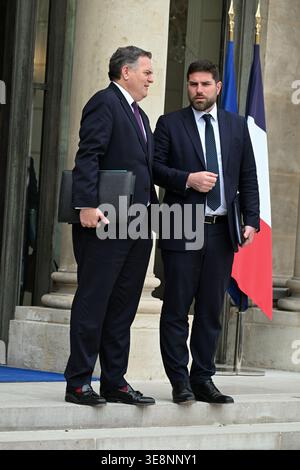 French Transports Minister Philippe Tabarot leaves after the weekly ...