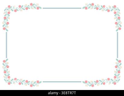 Green And Peach Rectangular Floral Border Frame With Flowers Cherry ...