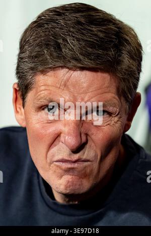 Oliver Glasner, head coach of Crystal Palace FC, and Steve Parish lift ...