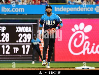 Philadelphia Phillies' Edmundo Sosa plays during a baseball game Monday ...