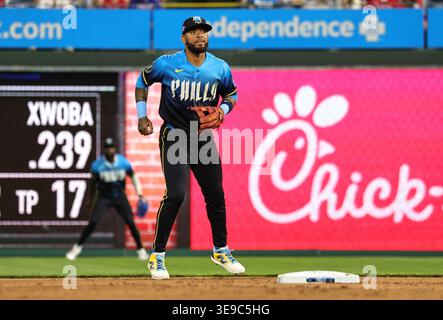 Philadelphia Phillies' Edmundo Sosa plays during a baseball game Monday ...