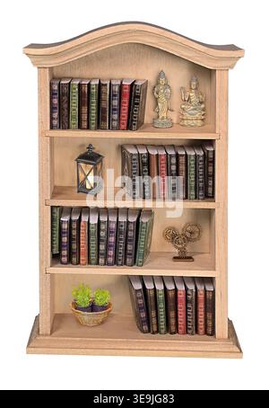 Wide Wooden rounded top bookcase full of a variety of books Stock Photo ...