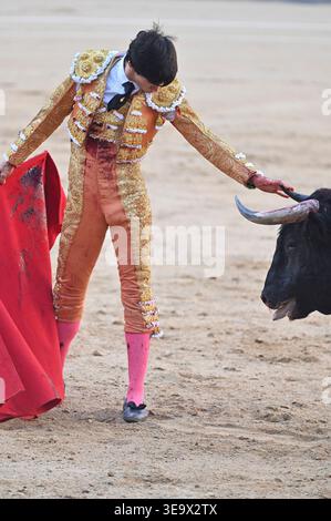 Bullfighter El Mella during the bullfight with bulls from the Antonio ...