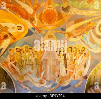 CREMA, ITALY - MARCH 20, 2026: The fresco of baroque angels with the ...