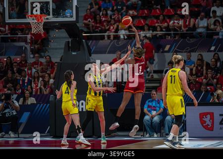Zaragoza, Spain. 19 April 2026. The Fenerbahce players celebrate their ...