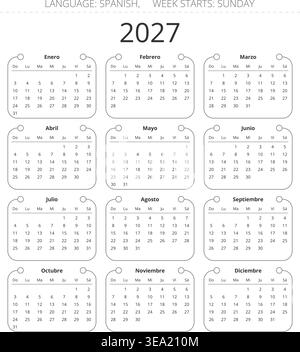 Modern 2027 spanish vector calendar for Spain with simple yearly layout ...