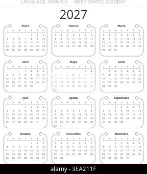 Modern 2027 spanish vector calendar for Spain with simple yearly layout ...