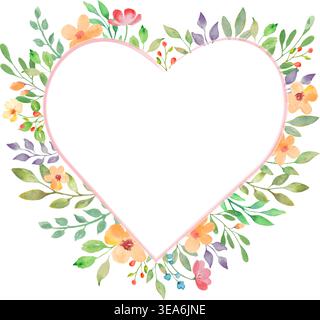 Green Love Heart Wreath Border Frame With Flowers Pink Cherry Blossoms ...