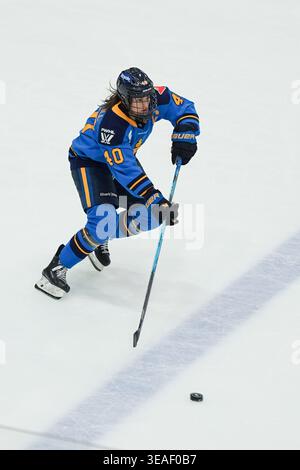 Toronto Sceptres' Blayre Turnbull (40) collects pucks on the PWHL ...