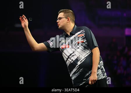 Jonny Clayton in his semi-final match against Luke Humphries during the ...