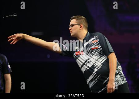 Jonny Clayton in his semi-final match against Luke Humphries during the ...