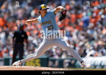 Milwaukee Brewers' Brandon Sproat pitches during the first inning of a ...