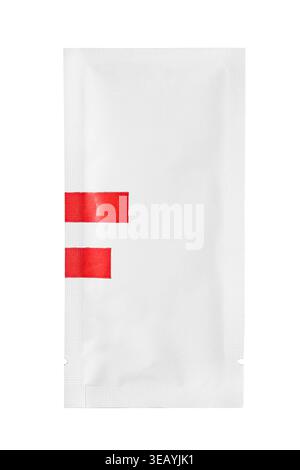 Blank white unpacked paper packet isolated on white background Stock ...