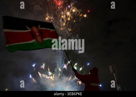 Nairobi, Kenya - 24 April 2026: View of sprinters competing in a track ...