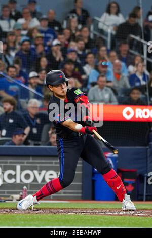 Toronto Blue Jays' Kazuma Okamoto in the dugout during the third inning ...
