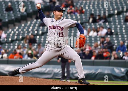 Houston Astros pitcher Kai-Wei Teng looks in at the plate during the ...