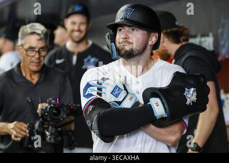 Miami Marlins' Liam Hicks, right, celebrates his home run against the ...