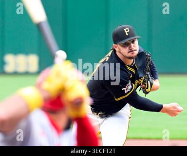 Pittsburgh Pirates pitcher Paul Skenes throws a bullpen before a ...