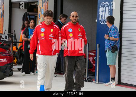 Ferrari driver Lewis Hamilton (44) arrives ahead of the 2026 Formula 1 ...