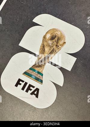 The FIFA World Cup 2026 logo is seen prior to the FIFA World Cup 2026 ...
