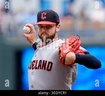 Cleveland Guardians pitcher Slade Cecconi, left, throws out Houston ...