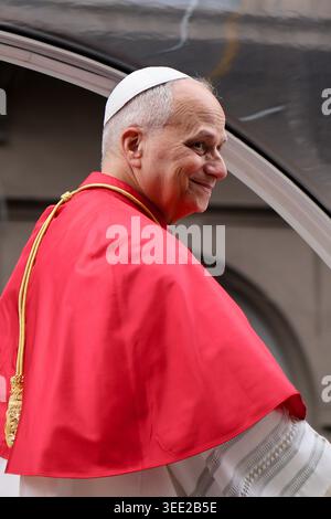 Pope Leo XIV seen greeting a child as he arrives for his weekly general ...