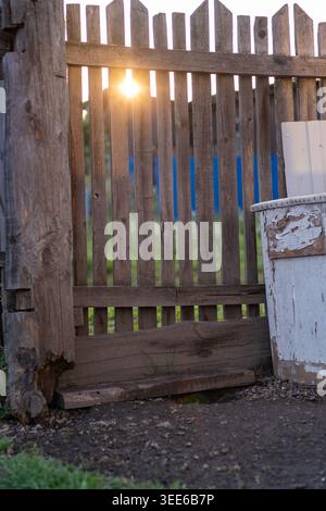 Rustic wooden fence with grass and dirt path isolated on white ...