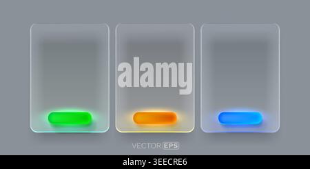 Transparent glassmorphism frame set on a dark black background ...