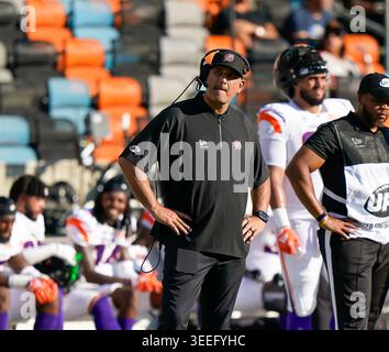 Orlando Storm head coach Anthony Becht, left, reacts to a call by an ...