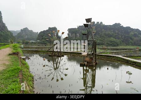 Rural Wetlands and Limestone Mountains in Ninh Binh, Vietnam Stock ...