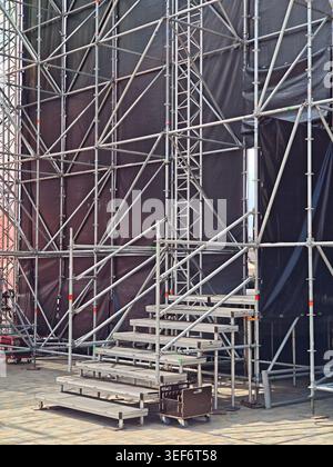 Temporary stage structure and lighting rig set up in a city square for ...