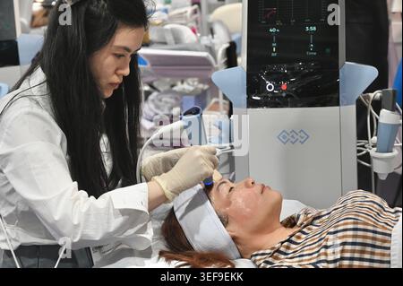 A general view showing a lady doing facial at the Sisters BeautyPro ...