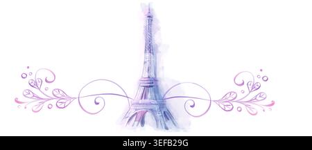 Seamless watercolor Paris background with Eiffel Tower and romantic ...