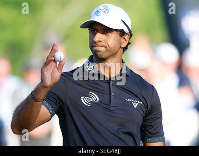 Aaron Rai, of England, walks to the green on the sixth hole during the ...