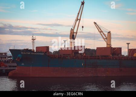Port Limon, Costa Rica - March 7, 2025:Cargo ship bridge and ...
