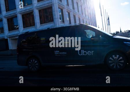 Uber logo on glass facade of modern office building, San Francisco ...