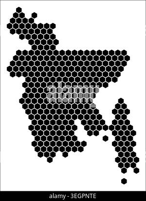 Bangladesh hexagon map. Plain black and white dotted shape template ...
