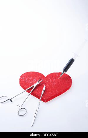 Medical tools and supplies are arranged on a chair in a health care ...