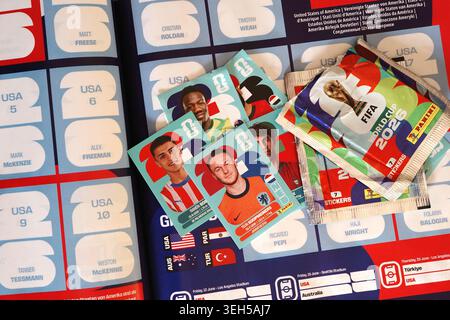 Panini World Cup stickers are displayed in the historic center in ...