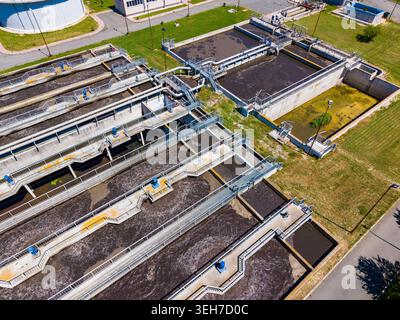 Aerial view of Active Aeration Tanks In Modern Sewage Treatment Plant ...