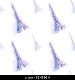 Seamless watercolor Paris background with Eiffel Tower and romantic ...