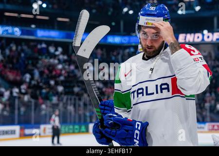FRIBOURG, SWITZERLAND - MAY 24: Dylan Cozens of Canada L) against Maxim ...