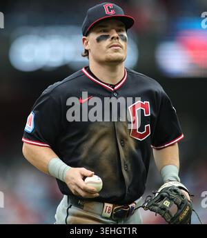 Cleveland Guardians second baseman Travis Bazzana throws out Milwaukee ...
