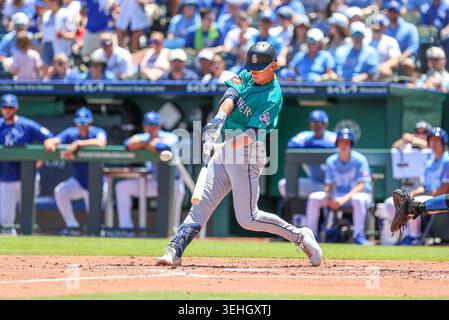 Seattle Mariners' Colt Emerson hits an RBI single against the Baltimore ...