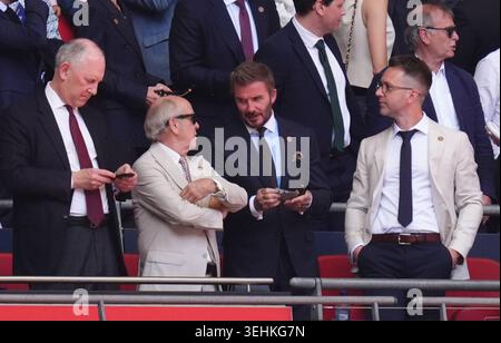 Salford City co-owner Sir David Beckham (centre) in the stands during ...