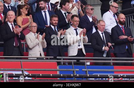Salford City co-owner Sir David Beckham (second left) and Paul Scholes ...